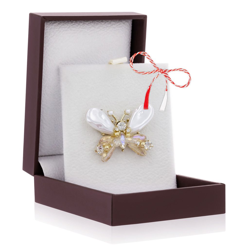 Broșă Pin Premium Gold Plated - Fluture Cu Aripi Roz Hand-Made ...